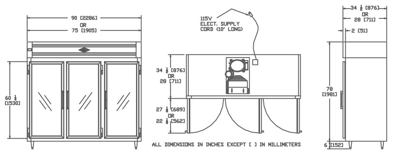 Reach-In: Three Section Glass Door Refrigerator | Utility Refrigerator